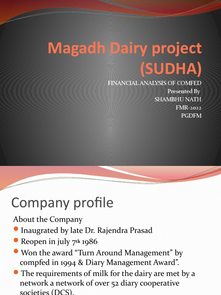 Magadh Dairy Project (Sudha) : Financial Analysis of Comfed Presented ...