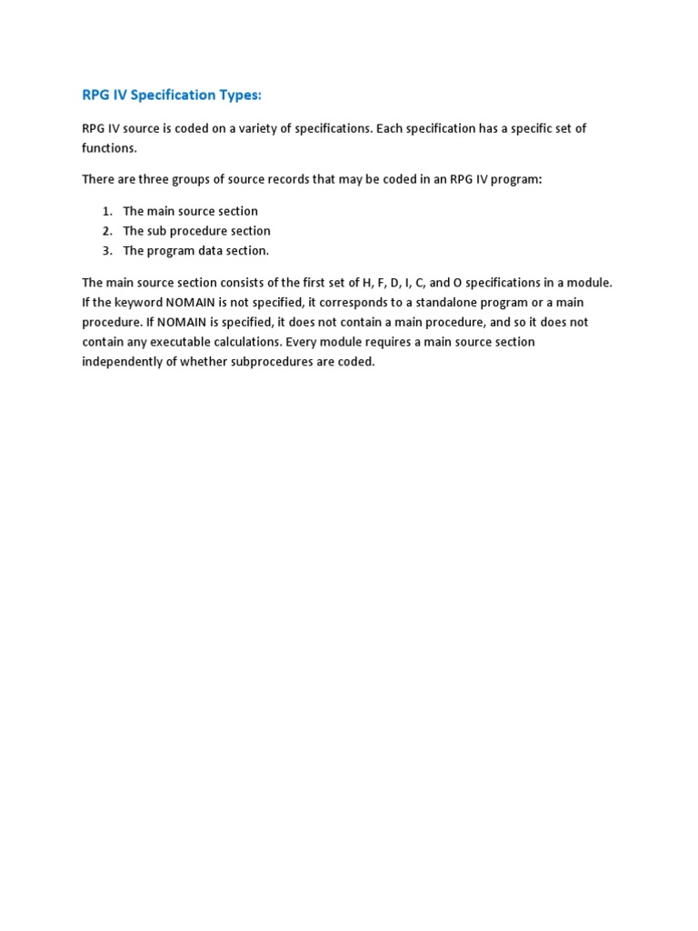 RPG ILE Specifications Explantion | Download Free PDF | Ibm Rpg | Specification (Technical Standard)