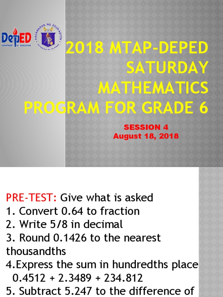 2018 MTAP Grade 6 Session 4 | PDF | Percentage | Fraction (Mathematics)