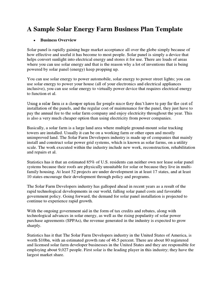Sample Solar Energy Farm Business Plan Template | PDF | Solar Power ...
