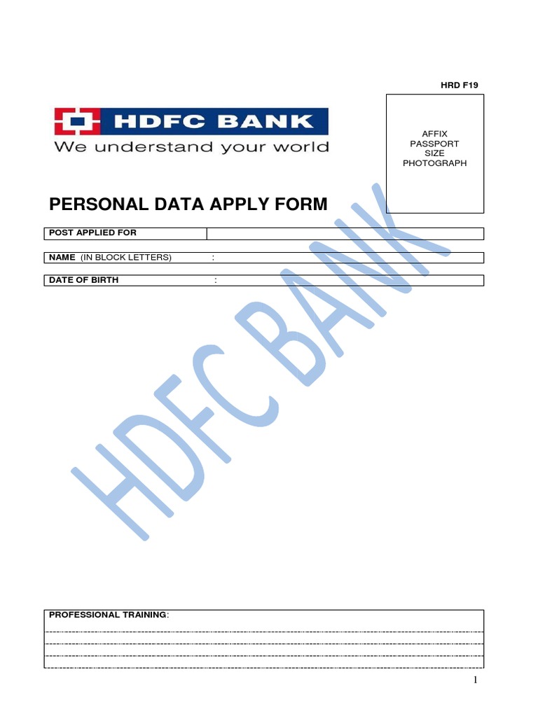 HDFC Bank Application Form | PDF | Employee Benefits | Salary