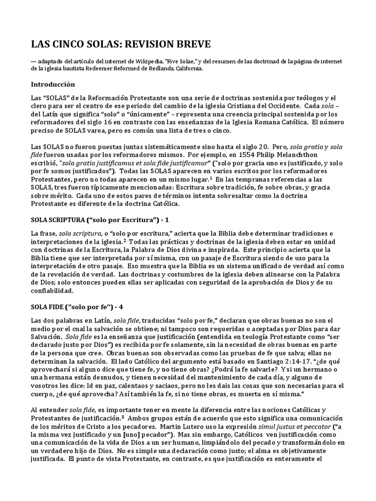 Las Cinco Solas | PDF | Sola Fide | Justificación (teología)