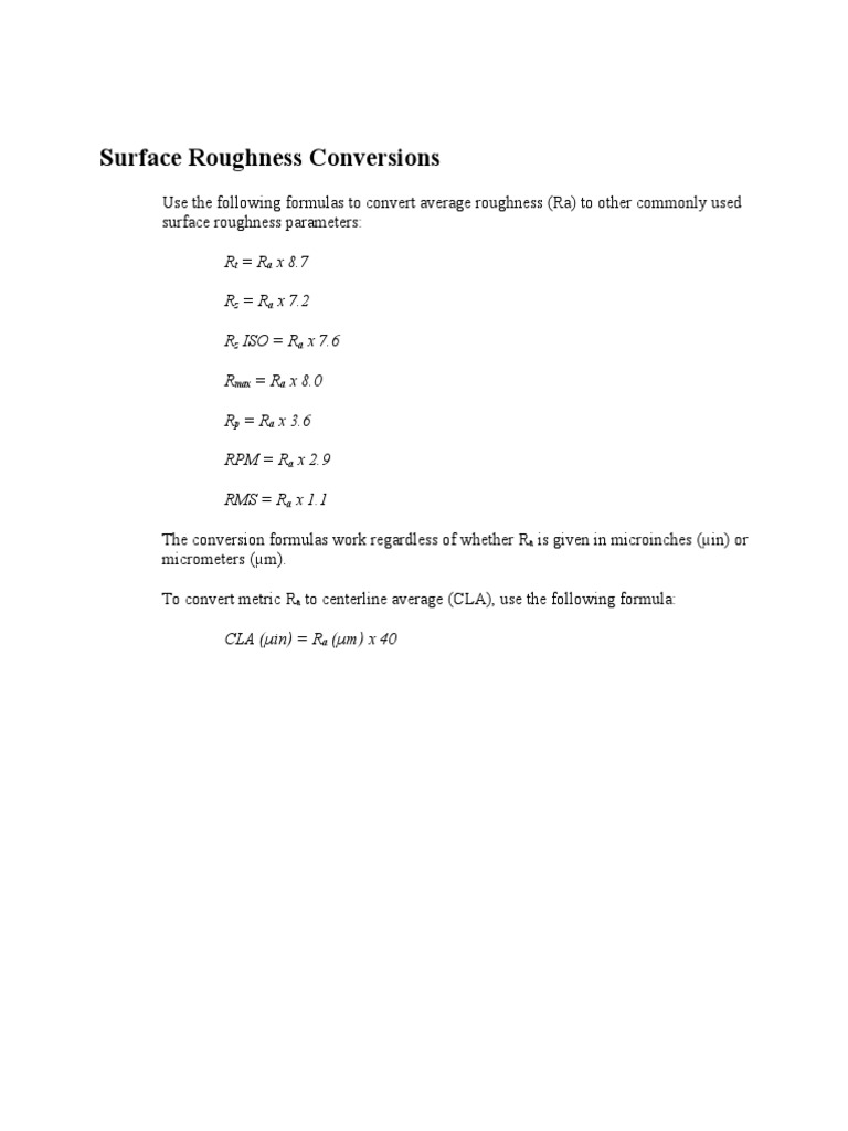 Surface Roughness Conversions | PDF