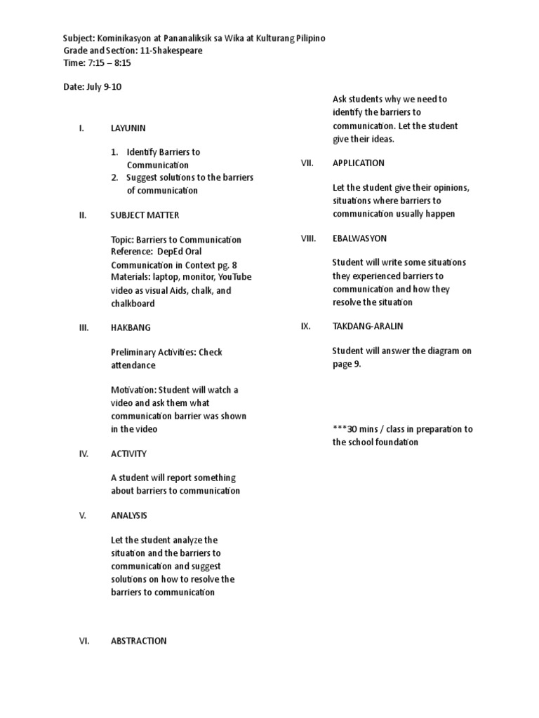 Lesson Plan in Komunikasyon at Pananaliksik | Download Free PDF | Nonverbal Communication ...
