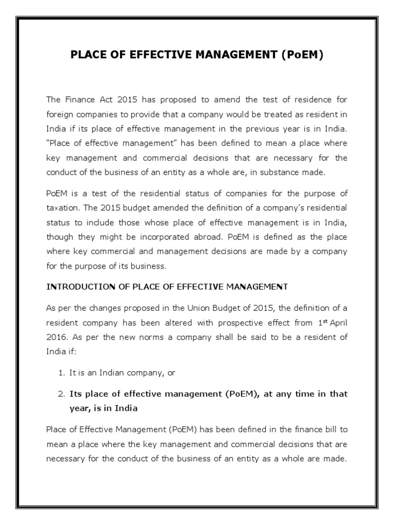 Place of Effective Management (PoEM) Guidelines | PDF | Board Of ...