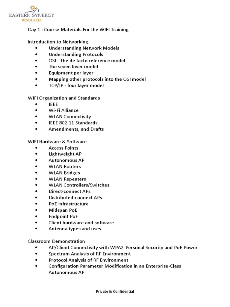WiFi Training Course Overview | PDF | Wireless Lan | Wi Fi