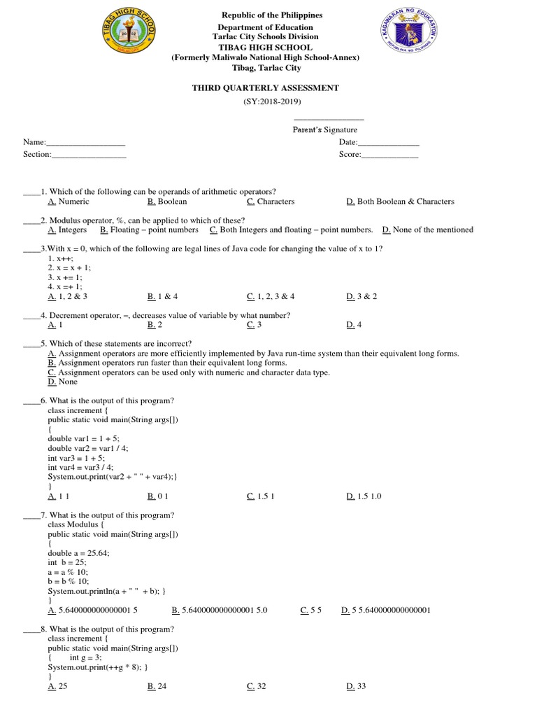 Third Quarter Exam Computer Programming (Java) | PDF | Class (Computer ...