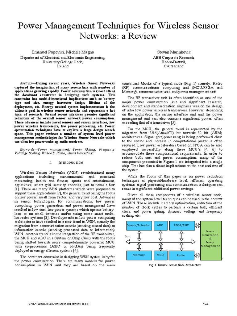 Power Management Techniques For Wireless Sensor Networks: A Review ...