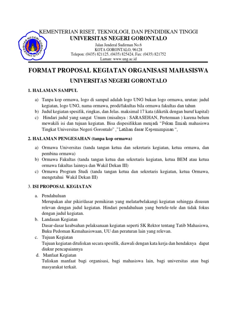 Format Proposal Kegiatan Mahasiswa UNG | PDF | Seni