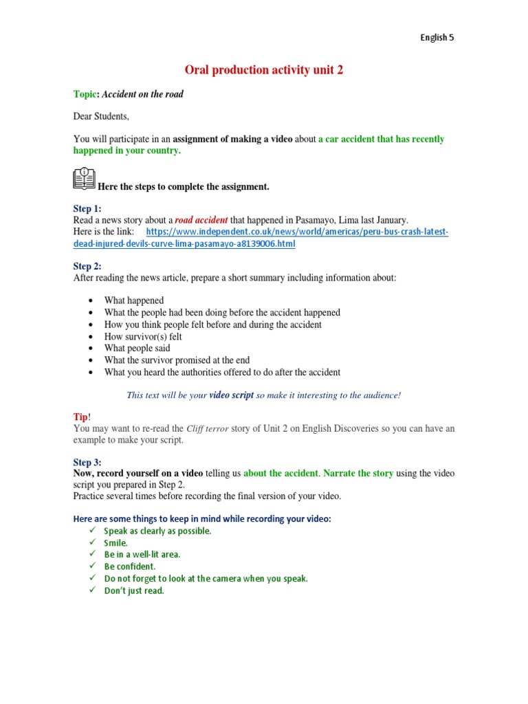 ENG 5 Oral Production Activity Unit 2 | PDF | Human Communication ...