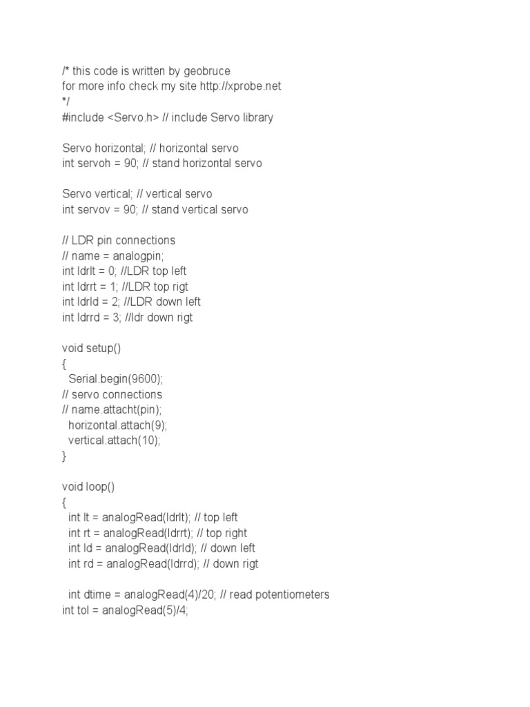 Instructable Arduino Solar Tracker Sketch | PDF