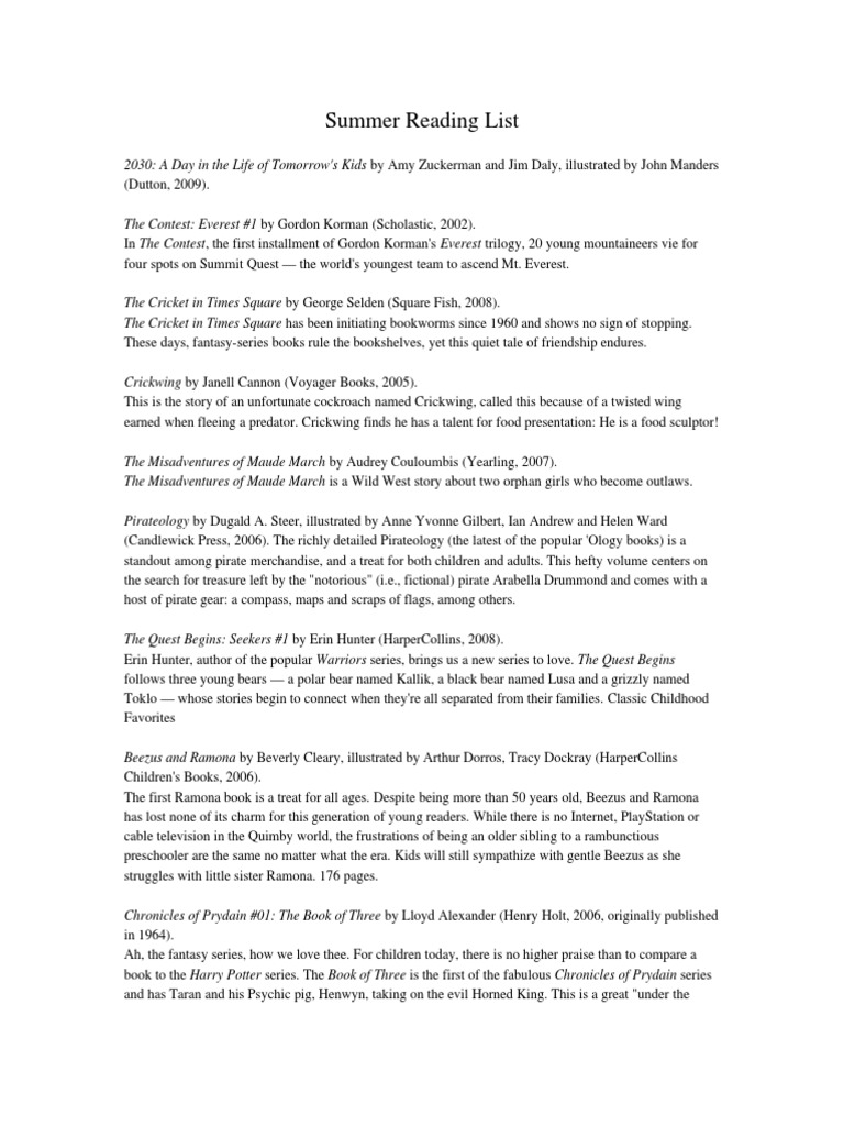 4th Grade Level Reading List | PDF | Books