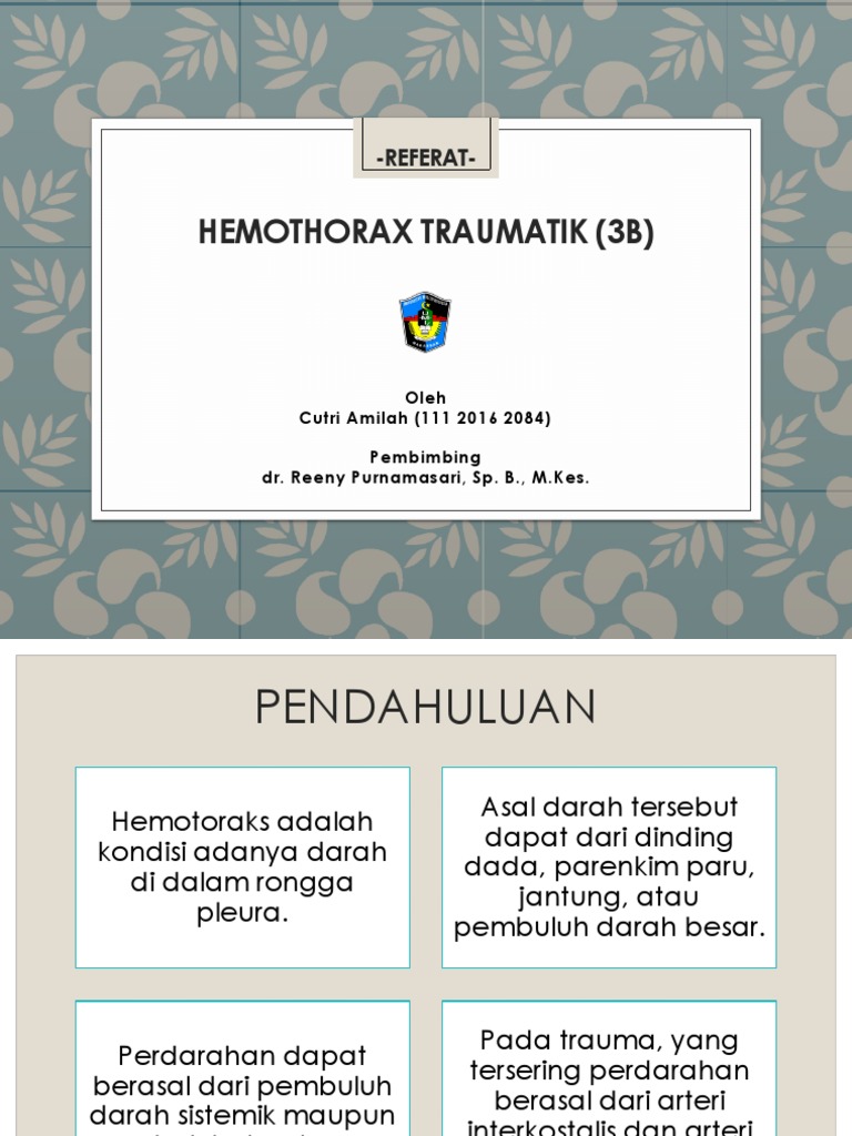 Hemotoraks Traumatik: Patofisiologi, Gejala Klinis, Pemeriksaan ...