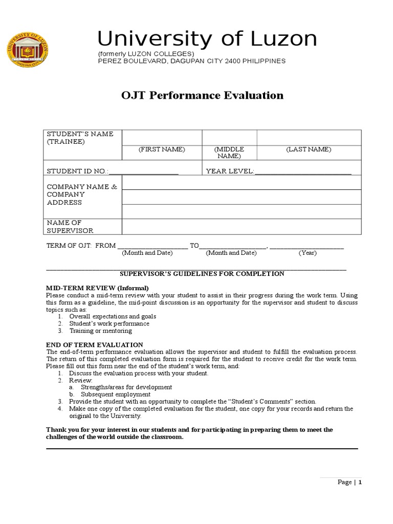 OJT Performance Evaluation | PDF | Leadership | Performance Appraisal