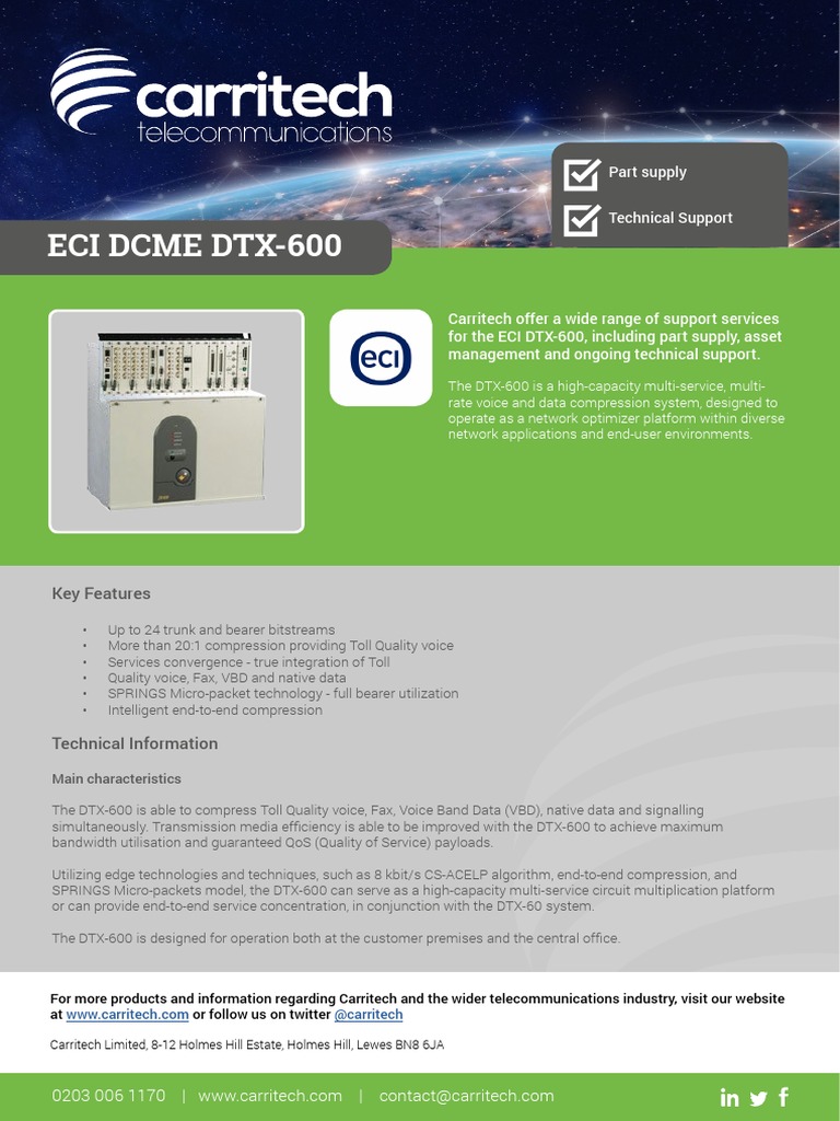 ECI DCME DTX-600 - Carritech Telecommunications | PDF | Data Compression | Quality Of Service