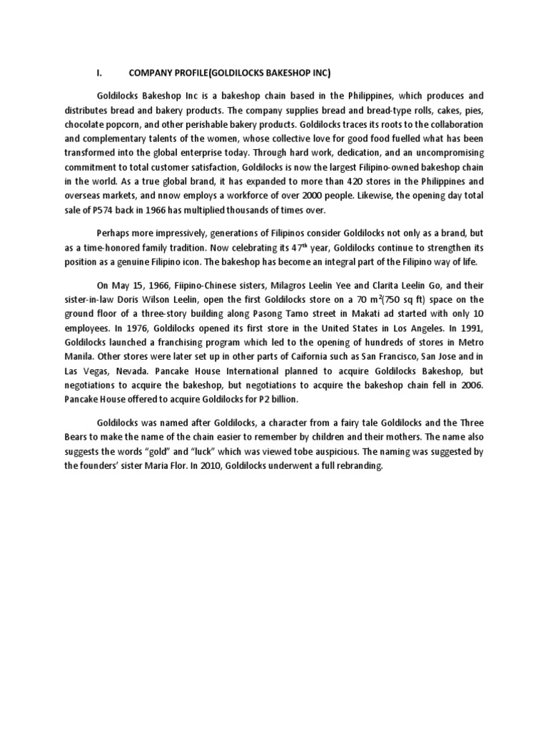 Goldilocks Bakeshop Company Profile | PDF | Philippines | Business