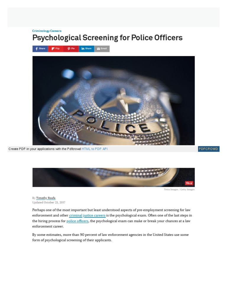 Psychological Screening For Police Officers | PDF | Psychological ...