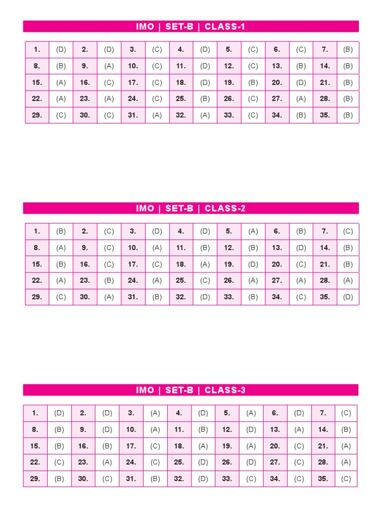 Imo Level1 2018-19 Set-B Answerkey Class-1 12 | PDF