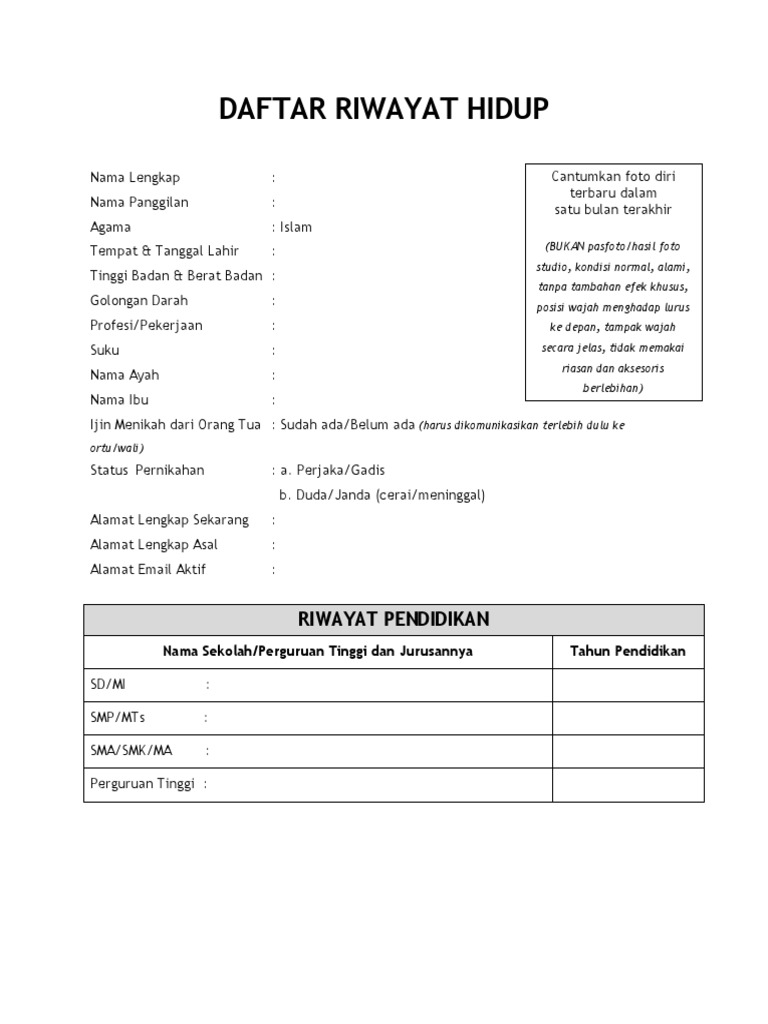 Format CV Taaruf New | PDF | Pengembangan Diri | Gaya Hidup
