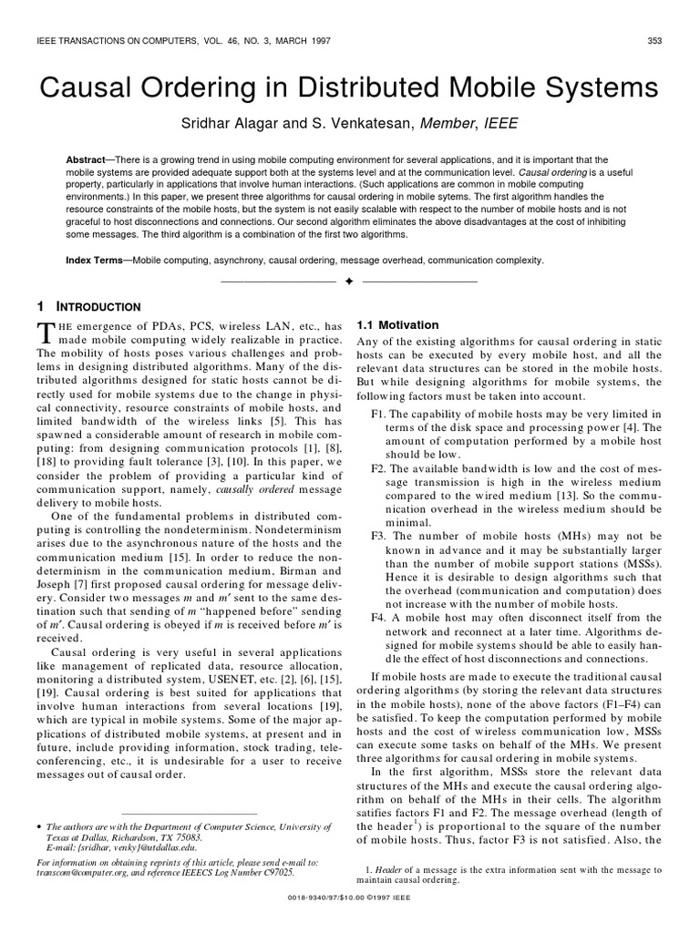 Causal Ordering in Distributed Mobile Systems - PDF | Download Free PDF | Transmission Control ...