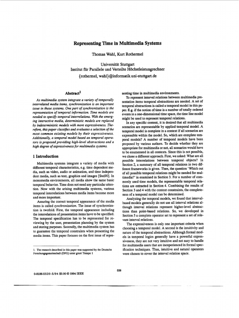 Thomas Wahl, Kurt Rothermel, Representing Time in Multimedia Systems ...