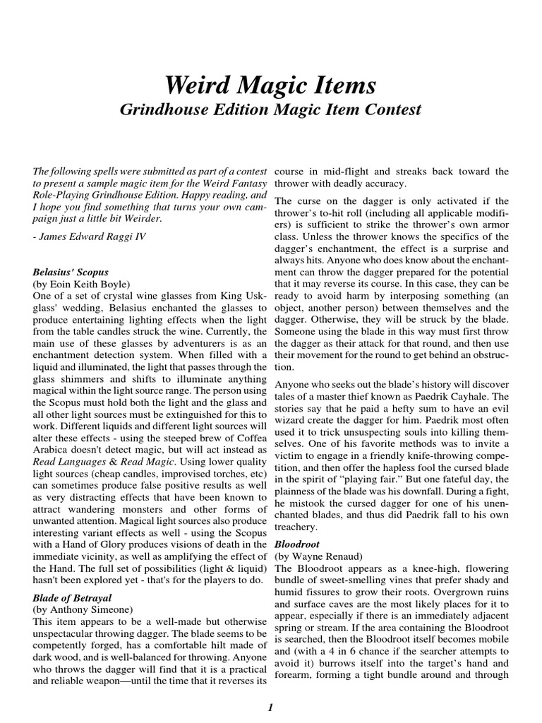 Weird Magic Items | PDF | Mask | Nature