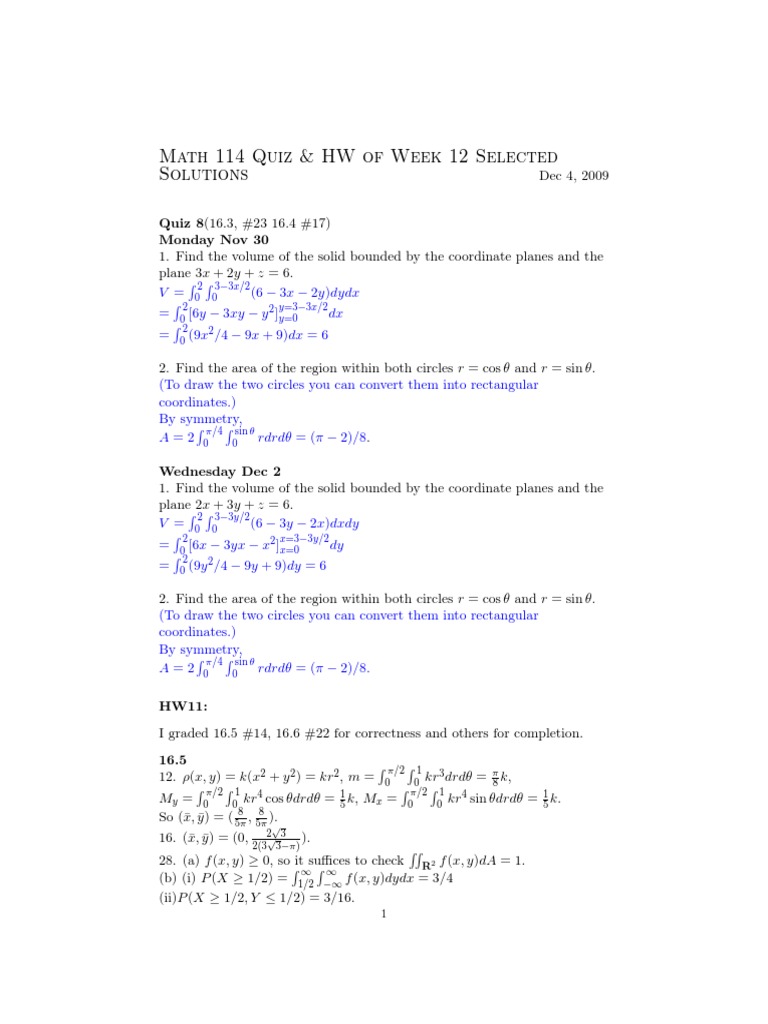 Week 12 Math Solutions Overview | PDF | Differential Topology ...