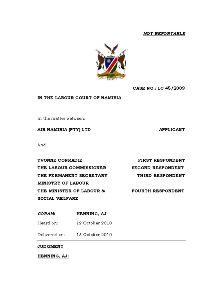 Namibia Labour Court Appeal | PDF | Judgment (Law) | Appeal