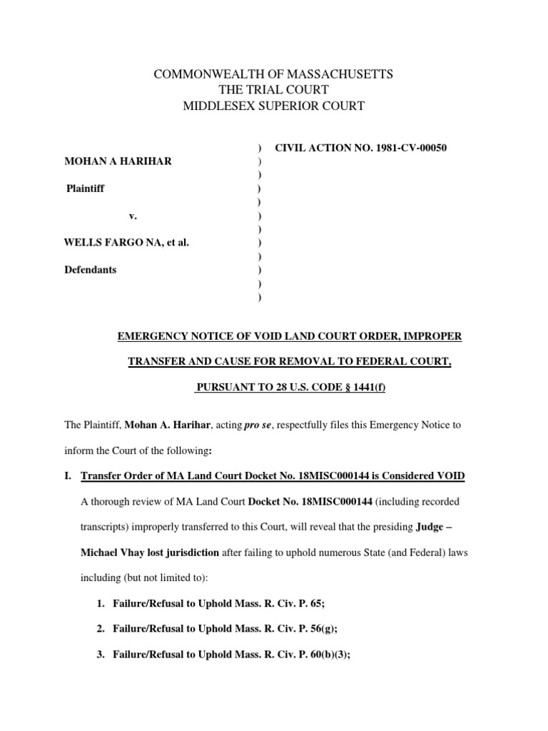 Commonwealth of Massachusetts The Trial Court Middlesex Superior Court ...