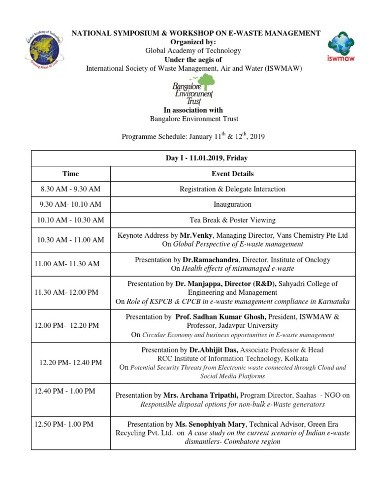 National Symposium & Workshop On E-Waste Management Organized By: Under ...