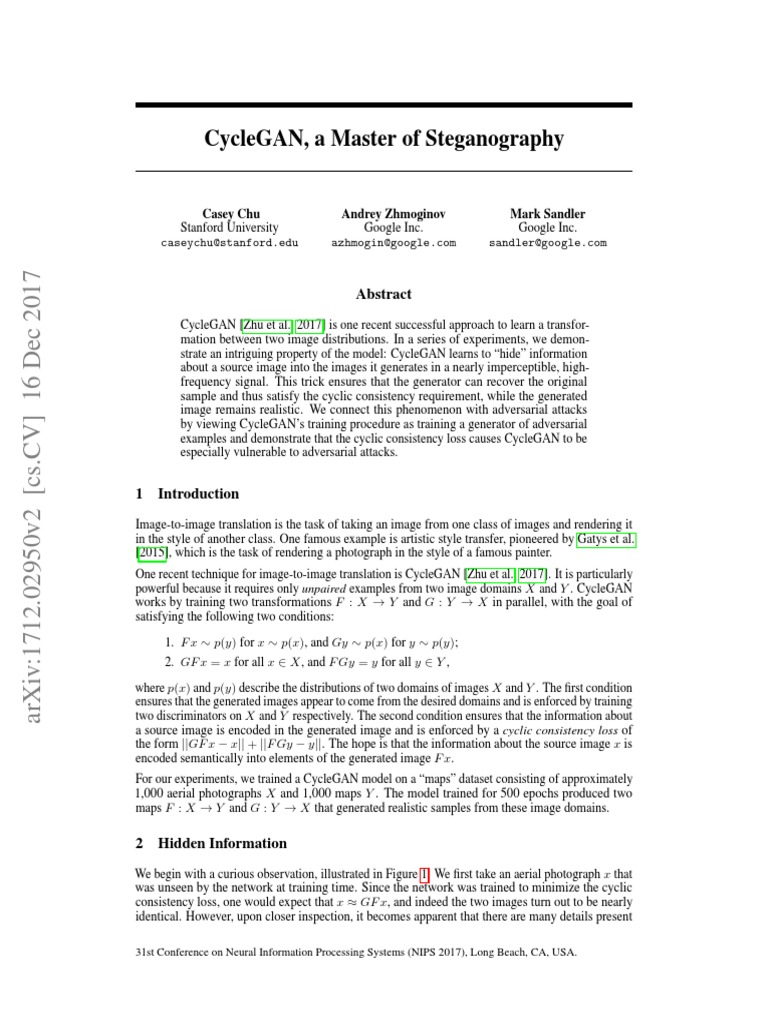 Cyclegan, A Master of Steganography | PDF | Integer | Information