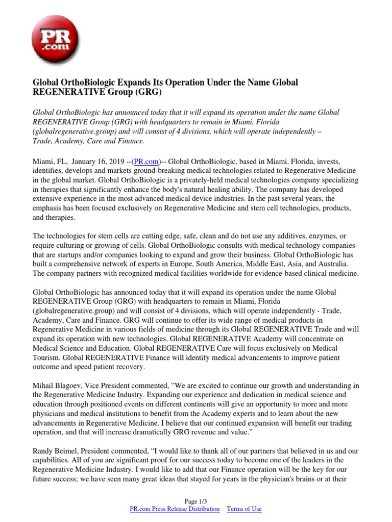 Global OrthoBiologic Expands Its Operation Under The Name Global ...