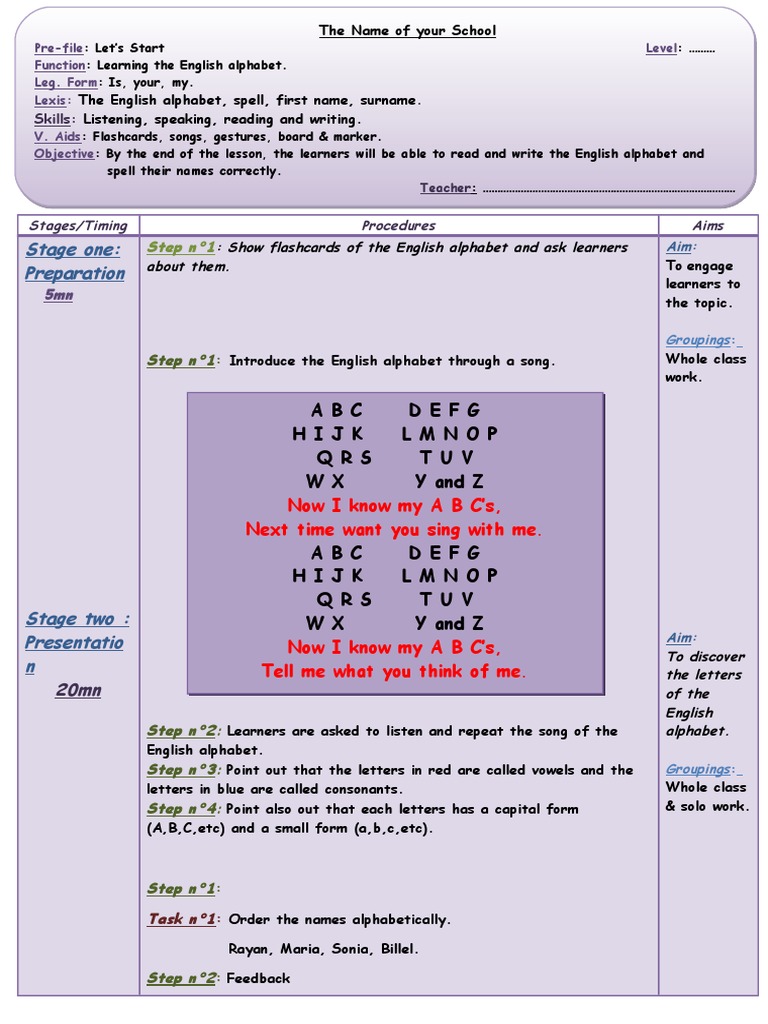 Alphabet Lesson Plan | PDF | English Language | Learning