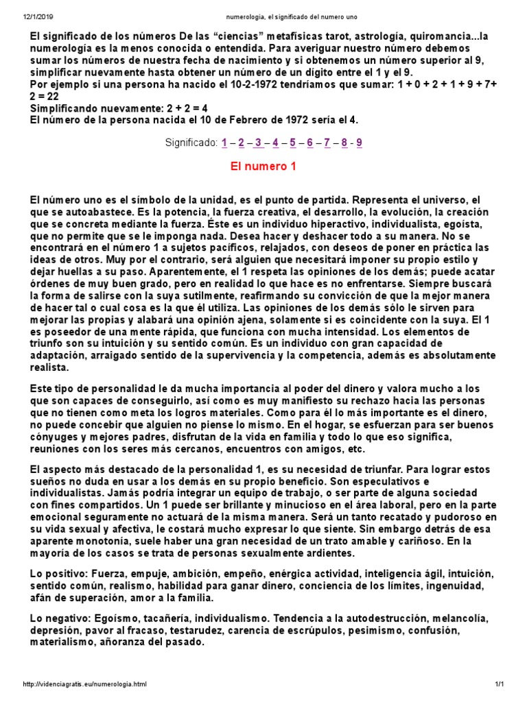 Numerologia, El Significado Del Numero Uno | PDF | Mente | Science