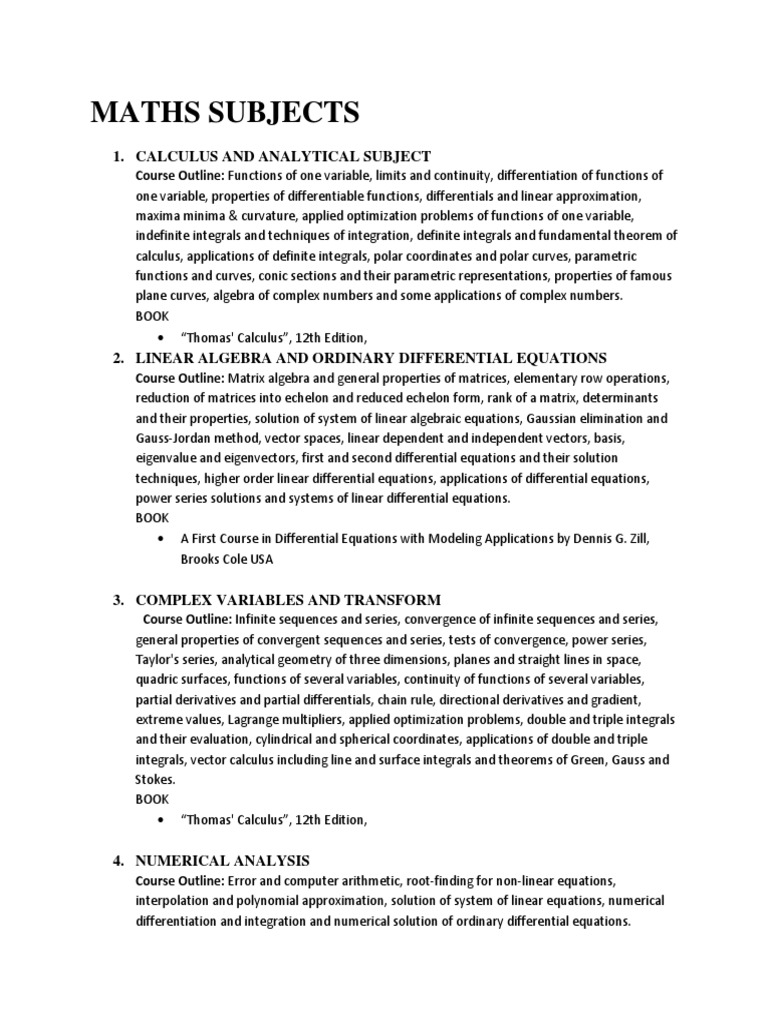 Maths Subjects: 1. Calculus and Analytical Subject | PDF | Differential ...