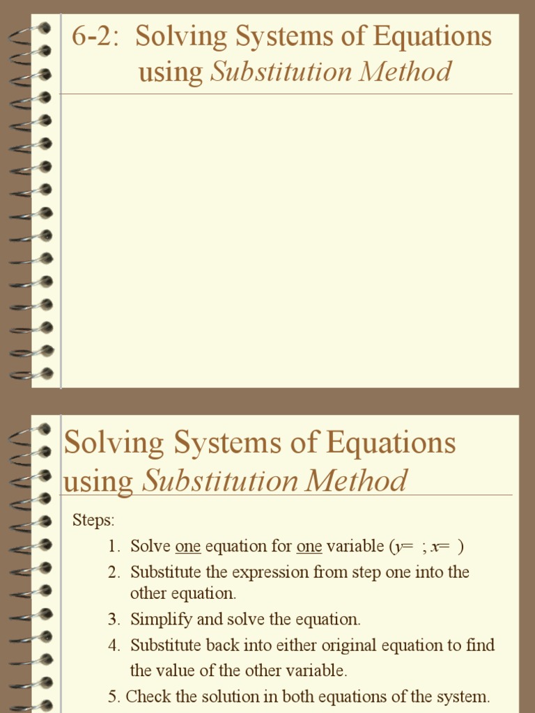 Substitution Method for Systems of Equations | PDF | Equations ...