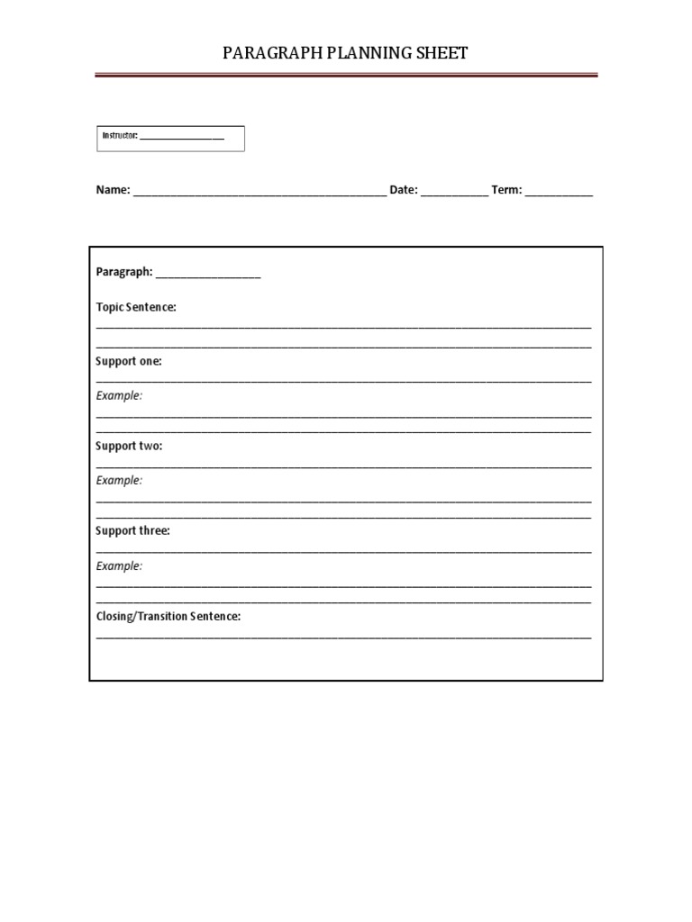 Paragraph Planning Sheet For Intermediate and Advanced Students | PDF ...