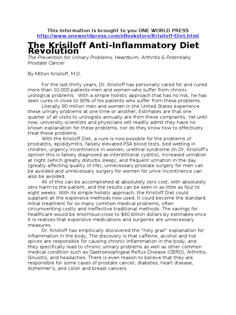 The Krisiloff Anti-Inflammatory Diet Revolution | PDF | Urinary ...
