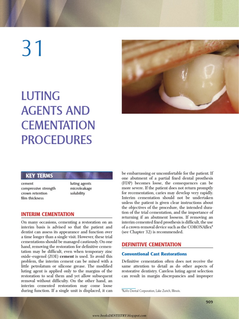 Luting Agents and Cementation Procedures: Key Terms | PDF | Mouth ...