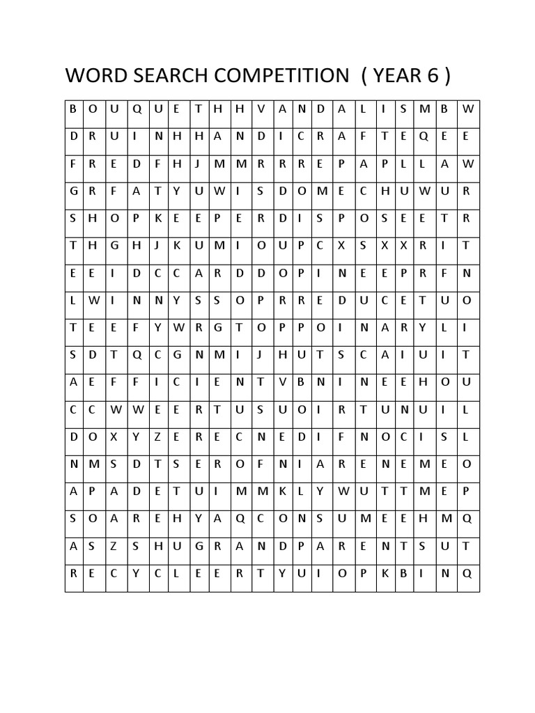 Word Search Competition (Year 6) | PDF | Economy And The Environment ...