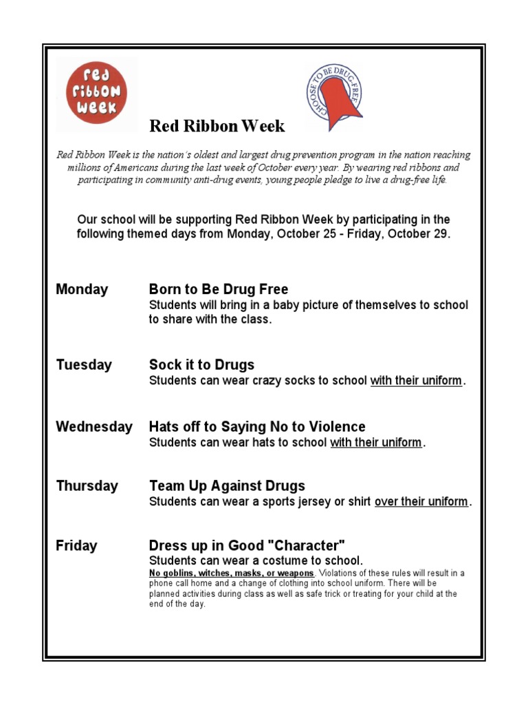 Red Ribbon Week Activities 2023 | PDF
