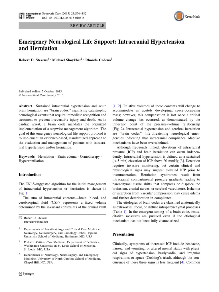 Emergency Neurological Life Support: Intracranial Hypertension and ...
