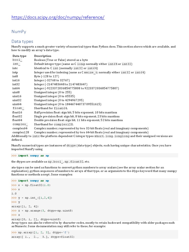 Num Py | PDF | Integer (Computer Science) | Array Data Structure