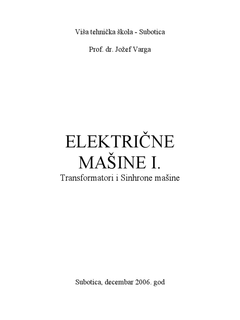 Elektricne Masine 1 Transformatori Sinhrone PDF | PDF