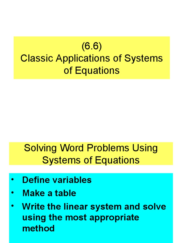 (6.6) Classic Applications of Systems of Equations | PDF | Equations ...
