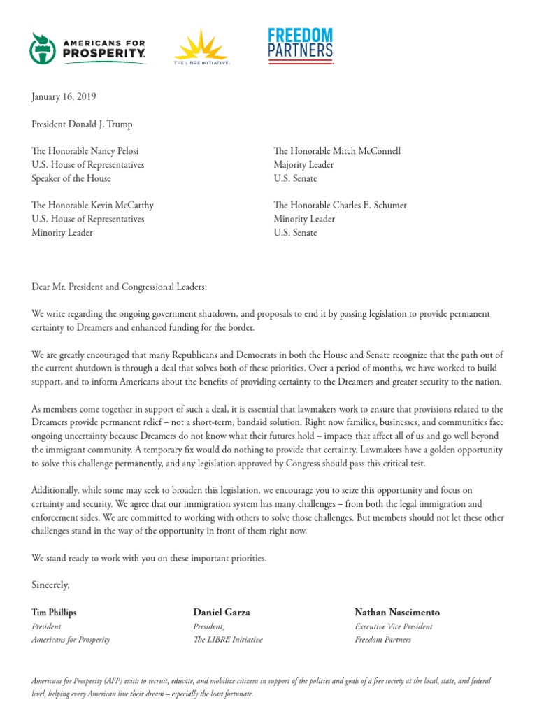 Coalition Letter Calls For Congressional Action On Dreamers/Border ...
