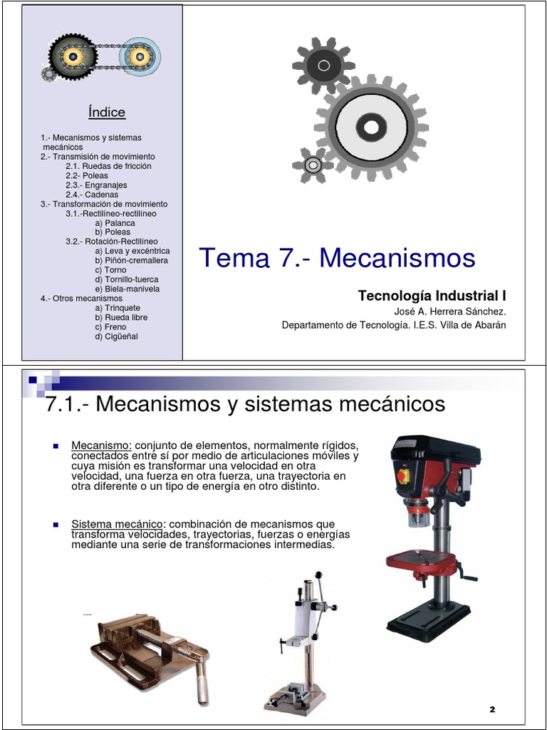 Elementos Mecanicos Transformacion Movimiento | PDF | Engranaje | Eje