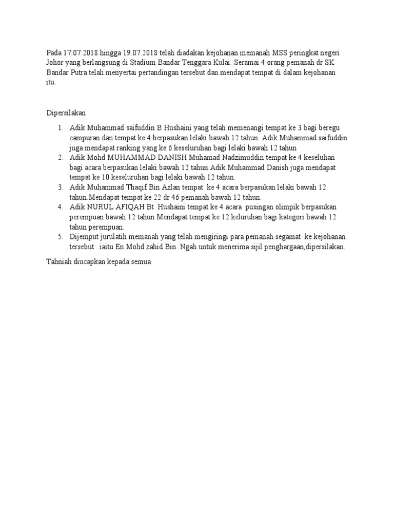 Laporan Memanah MSSJ 2018 | PDF