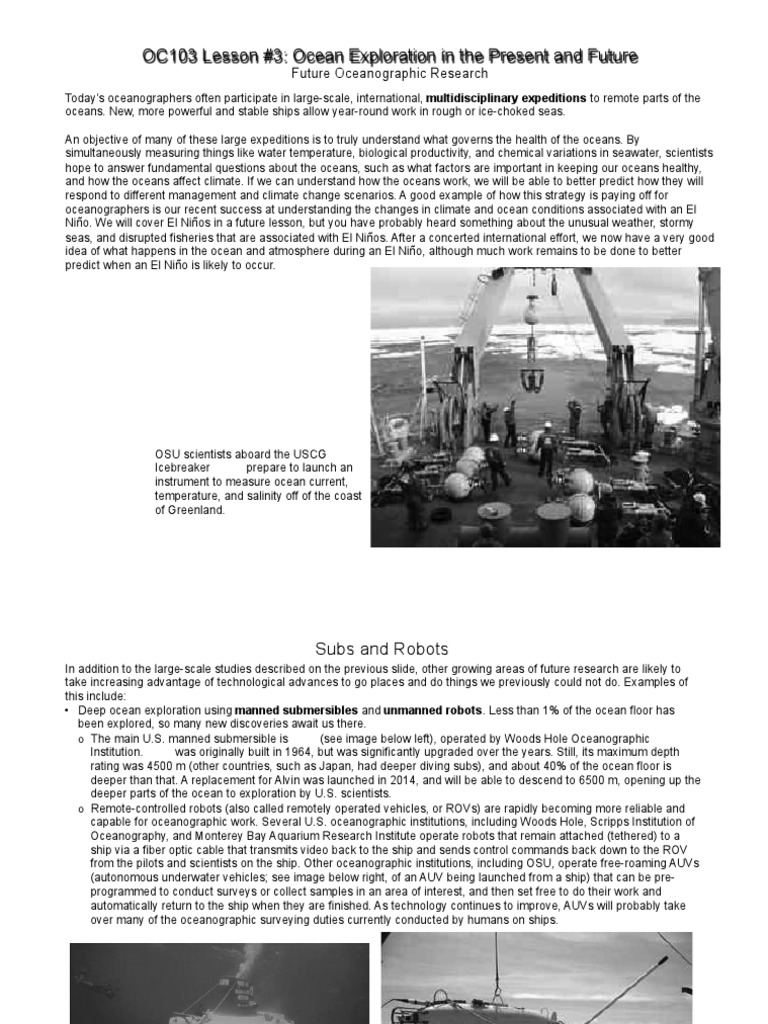 OC103 Lesson #3: Ocean Exploration in The Present and Future | PDF