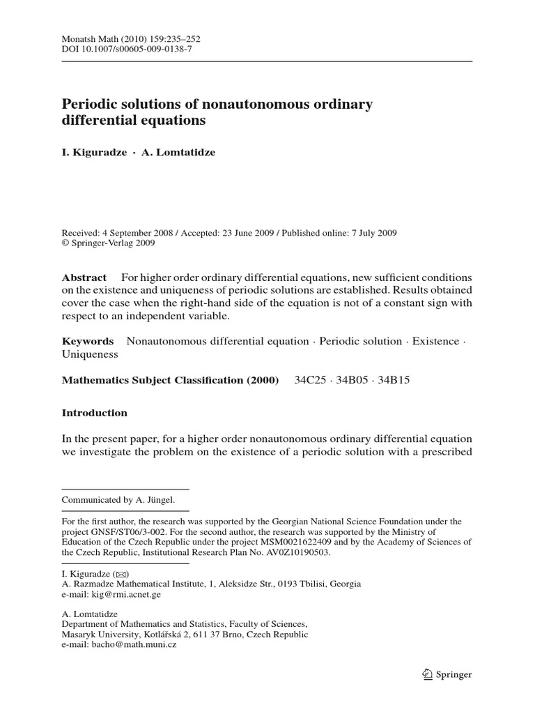 Periodic Solutions of Nonautonomous Ordinary Differential Equations ...